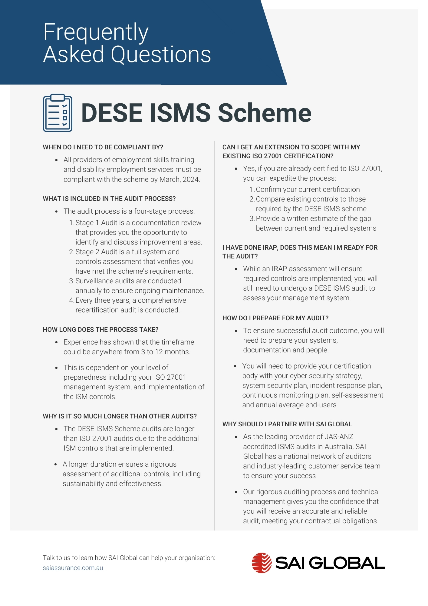 DESE ISMS Scheme FAQ | Intertek SAI Global Australia